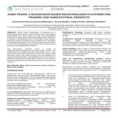 AGRO TRADE: A BLOCKCHAIN BASED DECENTRALIZED PLATFORM FOR TRADING AND ...