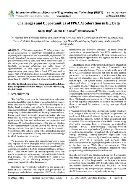 Challenges And Opportunities Of Fpga Acceleration In Big Data Pdf