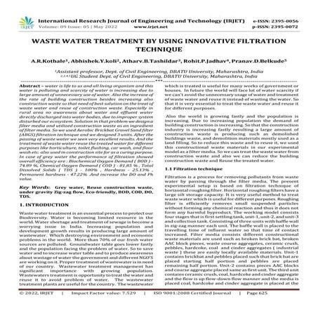 WASTE WATER TREATMENT BY USING INNOVATIVE FILTRATION TECHNIQUE | PDF | Environmental Services ...