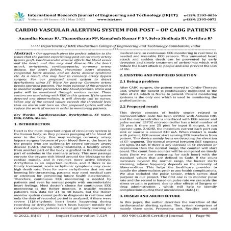 CARDIO VASCULAR ALERTING SYSTEM FOR POST – OP CABG PATIENTS | PDF ...