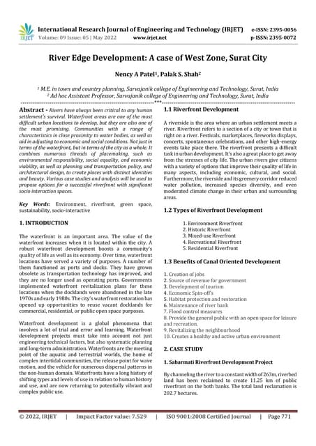 Sabarmati riverfront case study for development of yamuna riverfront ...