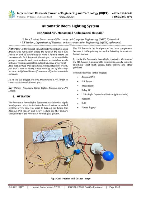 Automatic Room Light Controller Using Arduinom And Pir Sensor Ppt