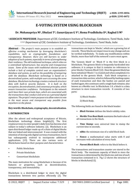 Blockchain project: e-voting system based upon blockchain technology | PPT