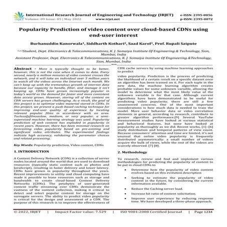 Popularity Prediction of video content over cloud-based CDNs using end ...
