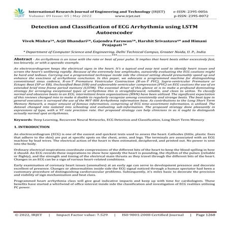 Detection And Classification Of Ecg Arrhythmia Using Lstm Autoencoder Pdf