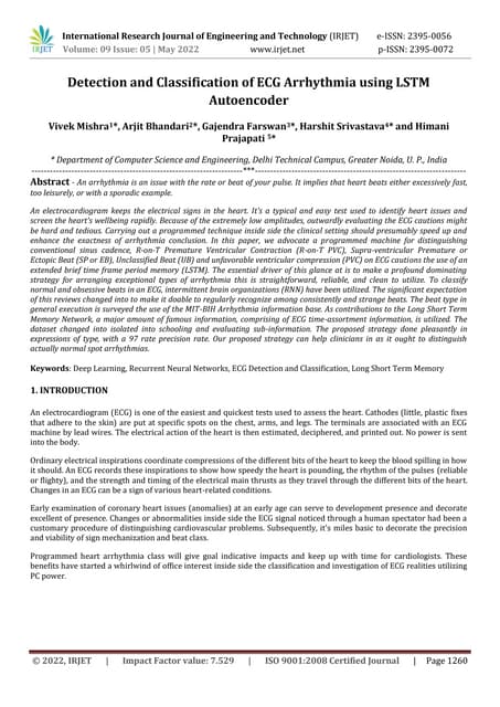 Detection And Classification Of Ecg Arrhythmia Using Lstm Autoencoder Pdf