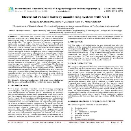 Electrical vehicle battery monitoring system with V2H | PDF