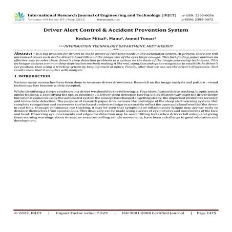 Driver Alert Control & Accident Prevention System | PDF | Eye and ...