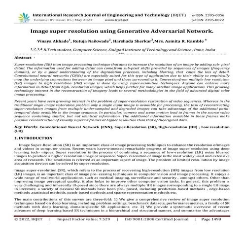Image Super Resolution Using Generative Adversarial Network Pdf