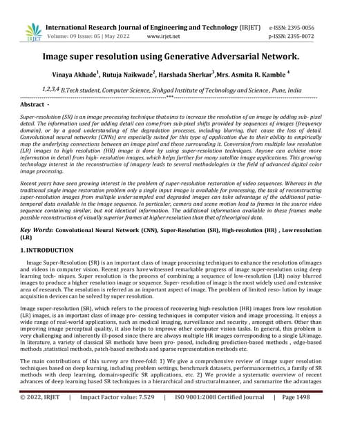 Image Super Resolution Using Generative Adversarial Network Pdf