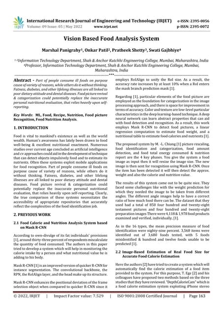 Vision Based Food Analysis System | PDF Vision Based Food Analysis System | PDF