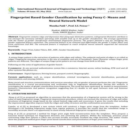Fingerprint Based Gender Classification By Using Fuzzy C Means And Neural Network Model Pdf 
