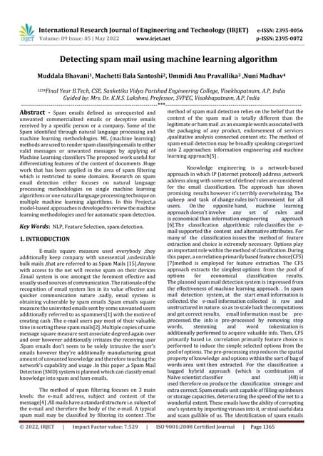 Detecting Spam Mail Using Machine Learning Algorithm Pdf