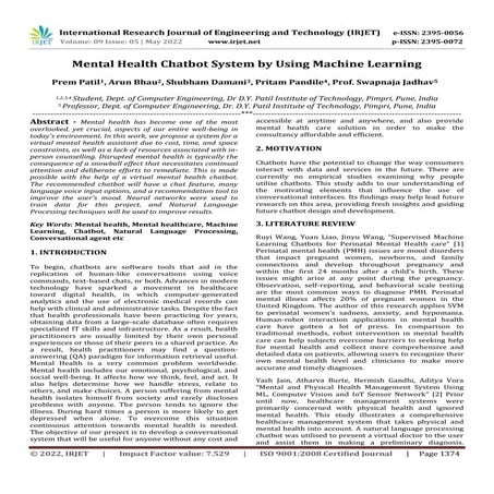 Mental Health Chatbot System by Using Machine Learning | PDF