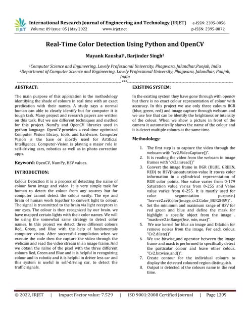 Real Time Color Detection Using Python And Opencv Pdf