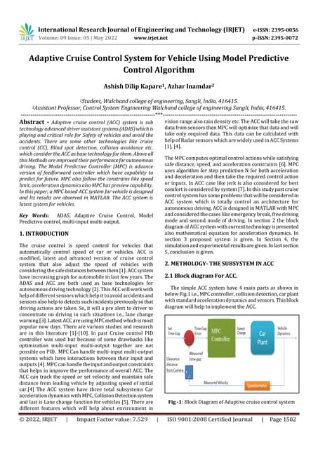 Adaptive Cruise Control System For Vehicle Using Model Predictive Control Algorithm Pdf