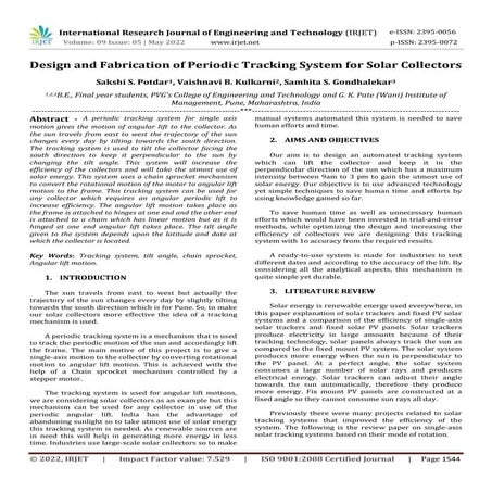 Design and Fabrication of Periodic Tracking System for Solar Collectors ...