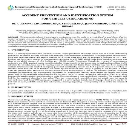 ACCIDENT PREVENTION AND IDENTIFICATION SYSTEM FOR VEHICLES USING ...