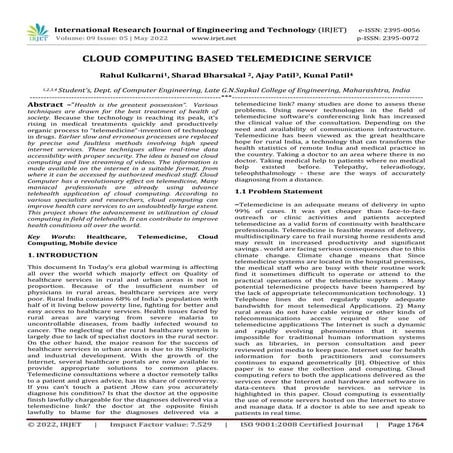 CLOUD COMPUTING BASED TELEMEDICINE SERVICE | PDF | Cloud Computing | Internet