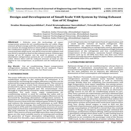 Design and Development of Small Scale VAR System by Using Exhaust Gas ...