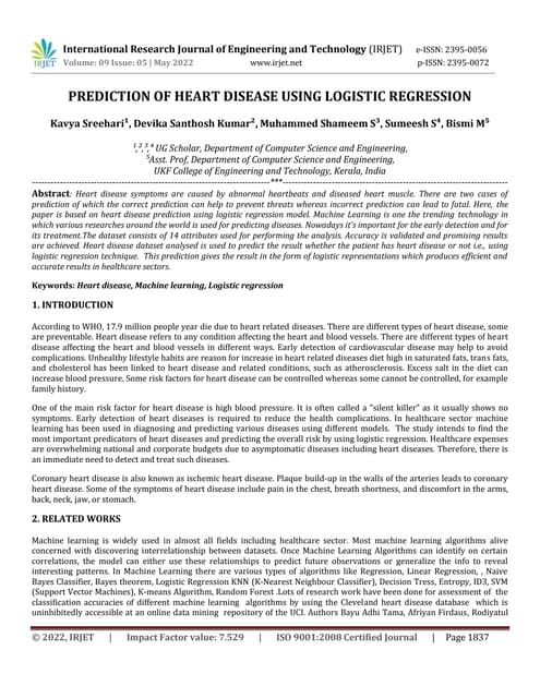 Prediction Of Heart Disease Using Logistic Regression Pdf