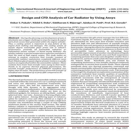 Design and CFD Analysis of Car Radiator by Using Ansys | PDF