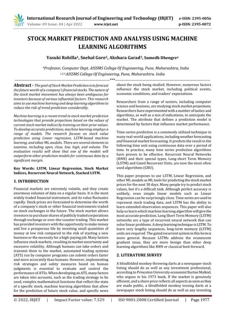 Stock Market Prediction And Analysis Using Machine Learning Algorithms