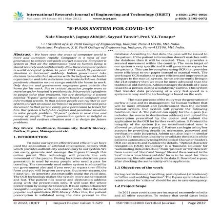 “E-PASS SYSTEM FOR COVID-19” | PDF