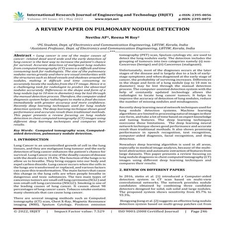 A Review Paper On Pulmonary Nodule Detection Pdf Lung And