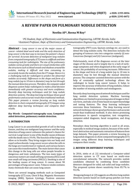 A Review Paper On Pulmonary Nodule Detection Pdf Lung And