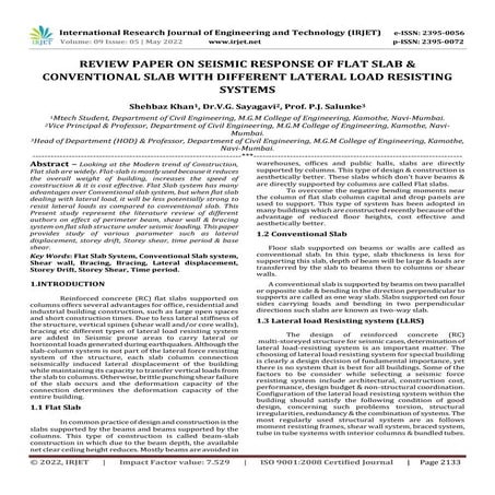 REVIEW PAPER ON SEISMIC RESPONSE OF FLAT SLAB & CONVENTIONAL SLAB WITH DIFFERENT LATERAL LOAD ...