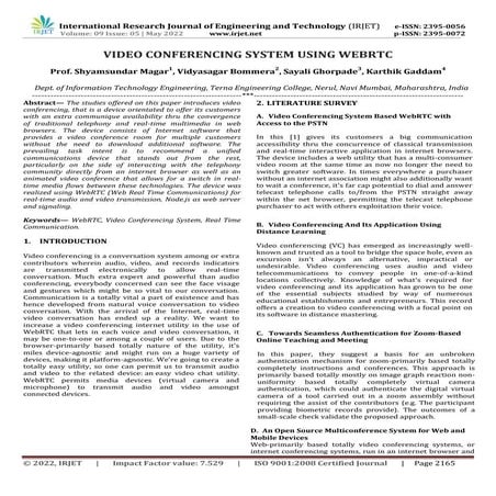 VIDEO CONFERENCING SYSTEM USING WEBRTC | PDF | Web Conferencing | Computer Software and Applications