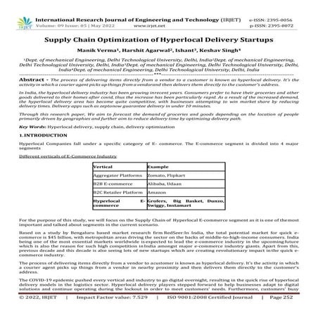 Supply Chain Optimization of Hyperlocal Delivery Startups | PDF