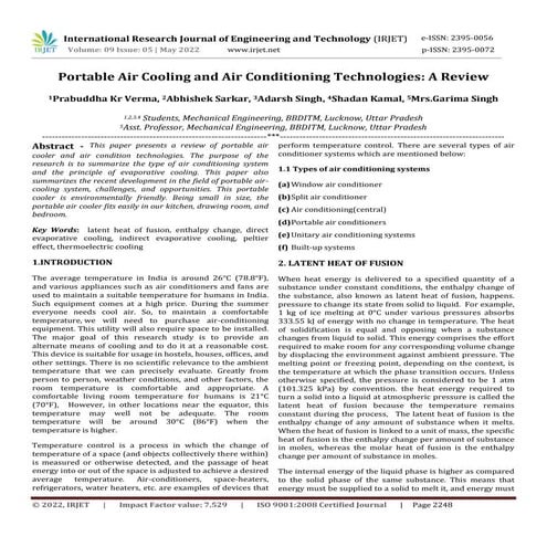 Portable Air Cooling and Air Conditioning Technologies: A Review | PDF