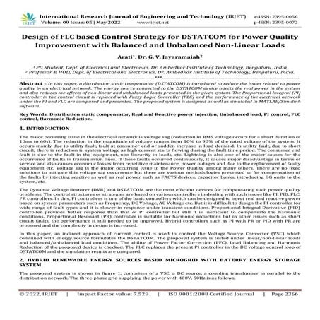 Design Of Flc Based Control Strategy For Dstatcom For Power Quality Improvement With Balanced