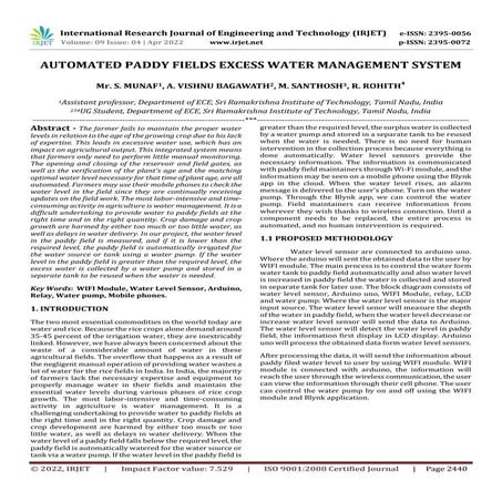 AUTOMATED PADDY FIELDS EXCESS WATER MANAGEMENT SYSTEM | PDF