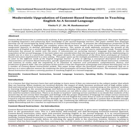 Content-Based and Immersion Models for ESL and EFL Language Teaching | PPTX