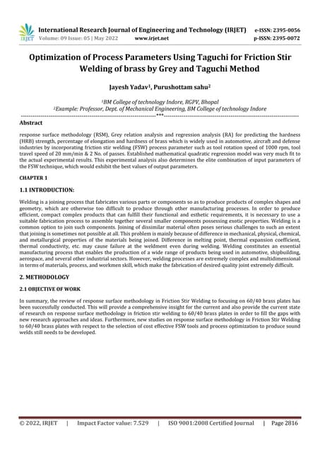 Optimization Of Process Parameters Using Taguchi For Friction Stir Welding Of Brass By Grey And