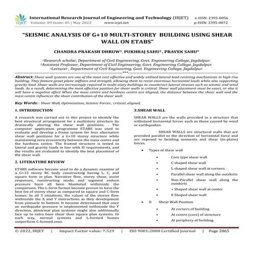 “SEISMIC ANALYSIS OF G+10 MULTI-STOREY BUILDING USING SHEAR WALL ON ...