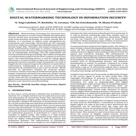 Digital Watermarking Technology In Information Security Pdf