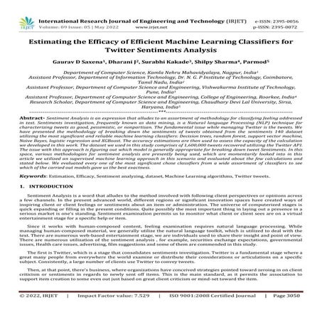 Estimating The Efficacy Of Efficient Machine Learning Classifiers For Twitter Sentiments