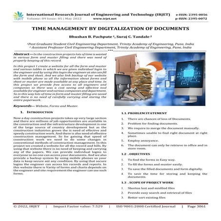TIME MANAGEMENT BY DIGITALIZATION OF DOCUMENTS | PDF