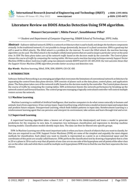 Literature Review On Ddos Attacks Detection Using Svm Algorithm Pdf 3304