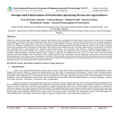 Design and Fabrication of Pesticides Spraying Drone for Agriculture | PDF
