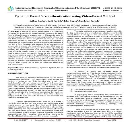 Dynamic Based face authentication using Video-Based Method | PDF