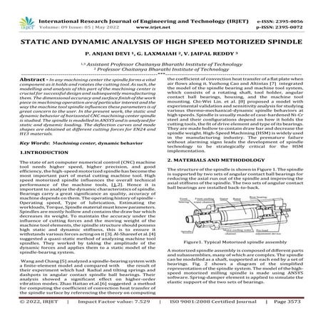 STATIC AND DYNAMIC ANALYSIS OF HIGH SPEED MOTORIZED SPINDLE | PDF
