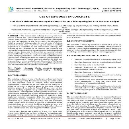 USE OF SAWDUST IN CONCRETE | PDF