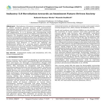 Industry 5.0 Revolution towards an Imminent Future Driven Society | PDF
