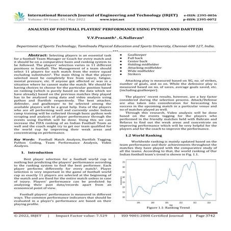 ANALYSIS OF FOOTBALL PLAYERS’ PERFORMANCE USING PYTHON AND DARTFISH | PDF