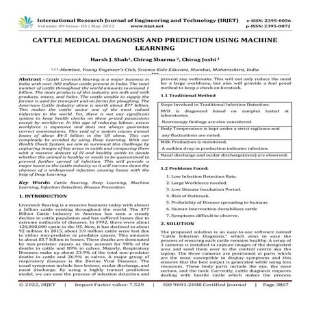 CATTLE MEDICAL DIAGNOSIS AND PREDICTION USING MACHINE LEARNING | PDF